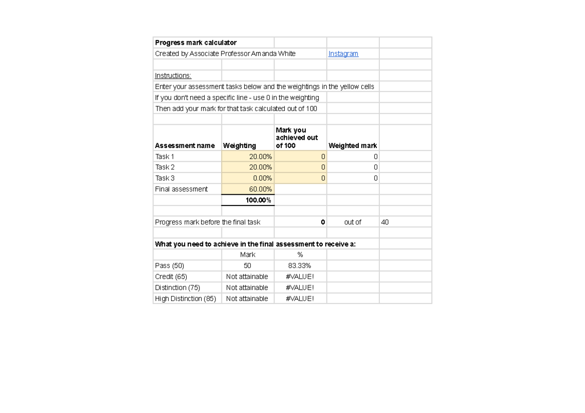 Copy of Progress mark calculator - Sheet 1 - Progress mark calculator ...