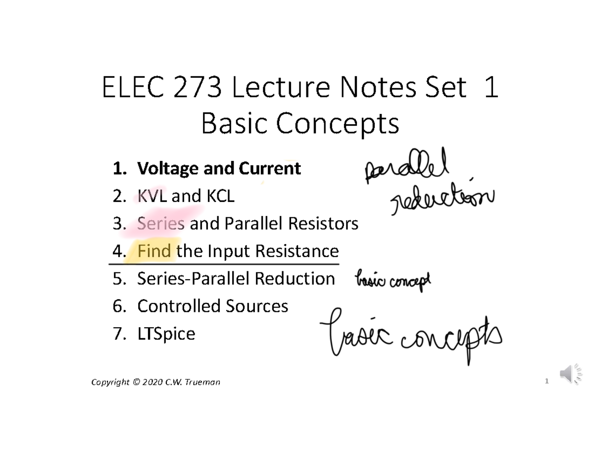 1 1 Voltage and Current - .class ppt - ELEC 273 Lecture Notes Set 1 ...