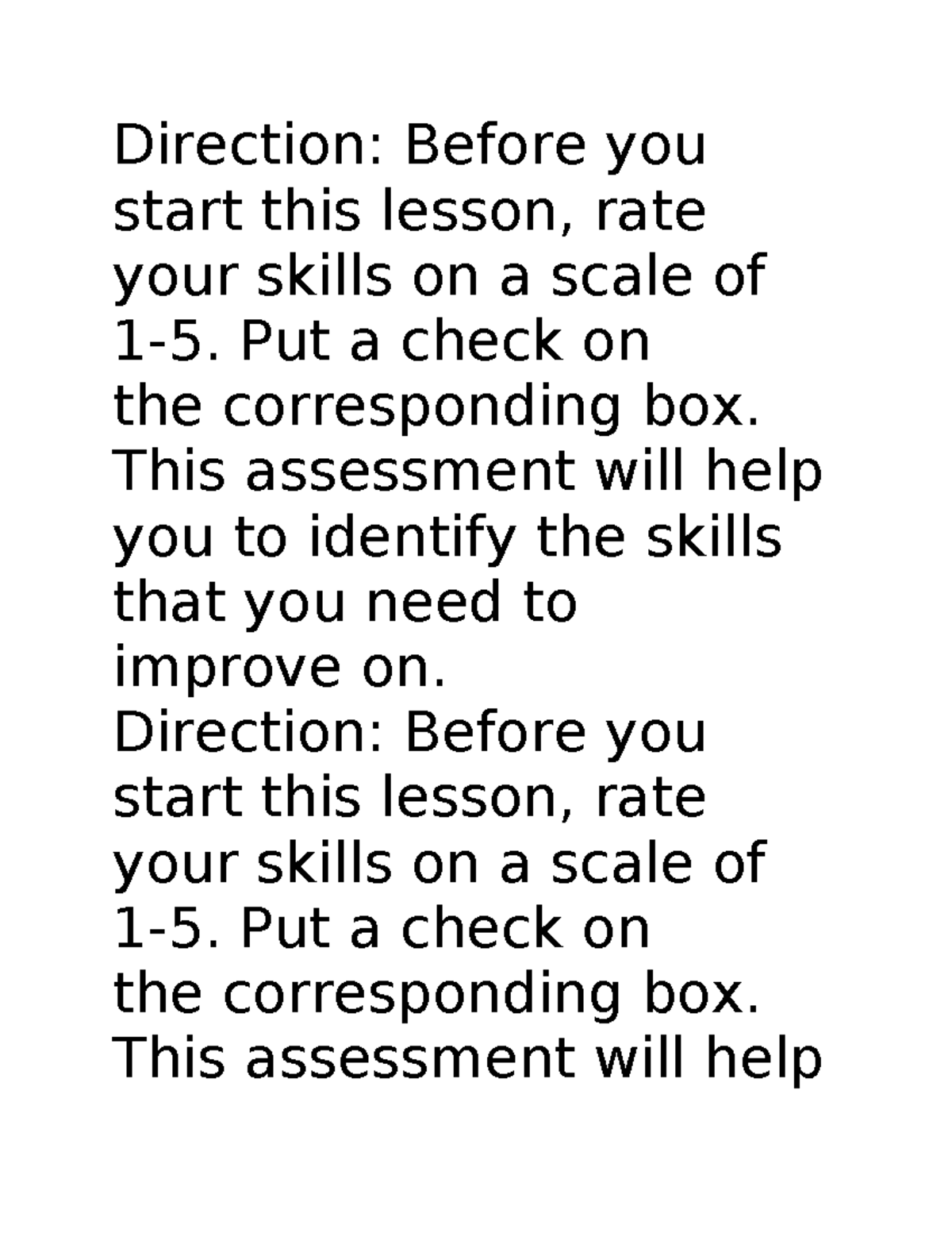 Direction - none - Direction: Before you start this lesson, rate your ...