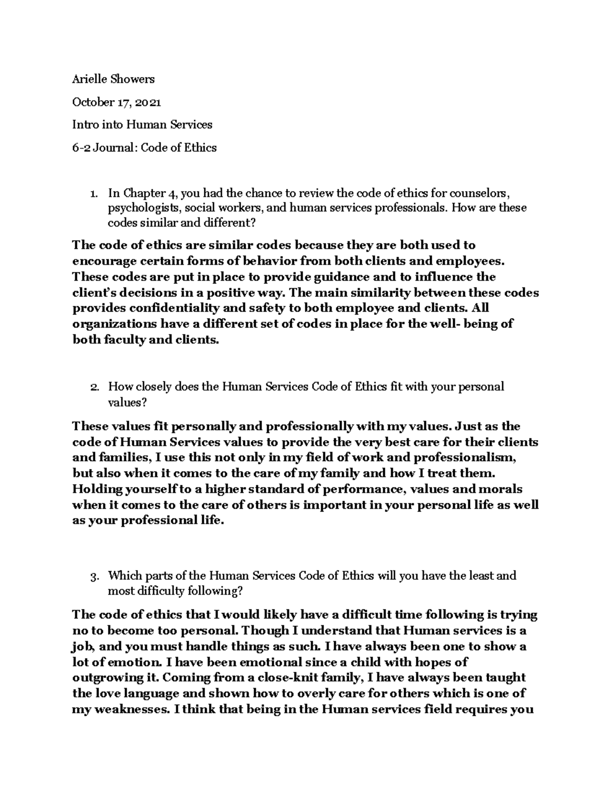 6-2 Journal Code Of Ethics - Arielle Showers October 17, 2021 Intro ...