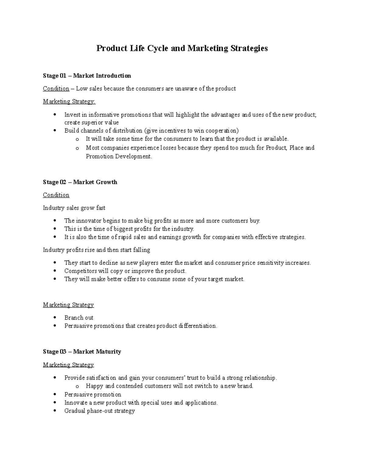 Product Life Cycle and Pricing Concepts Notes - Product Life Cycle and ...