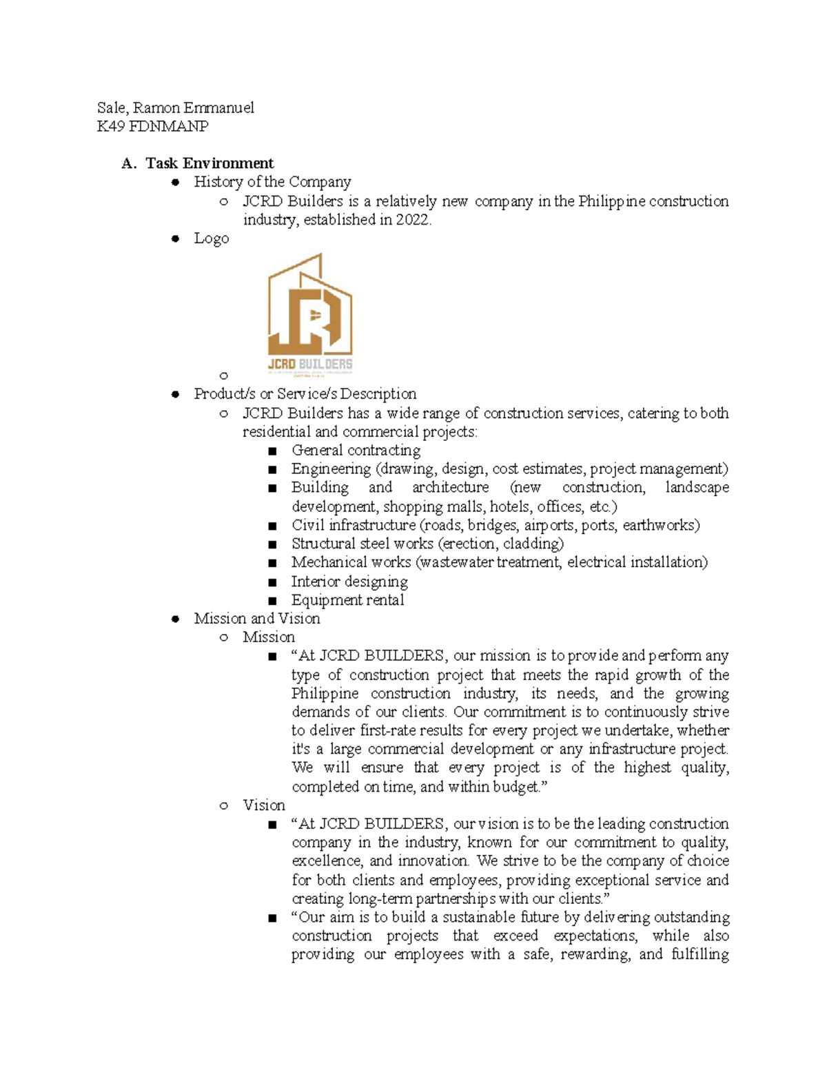 FDnmanp Organization's Task and Macro Environment - Sale, Ramon ...