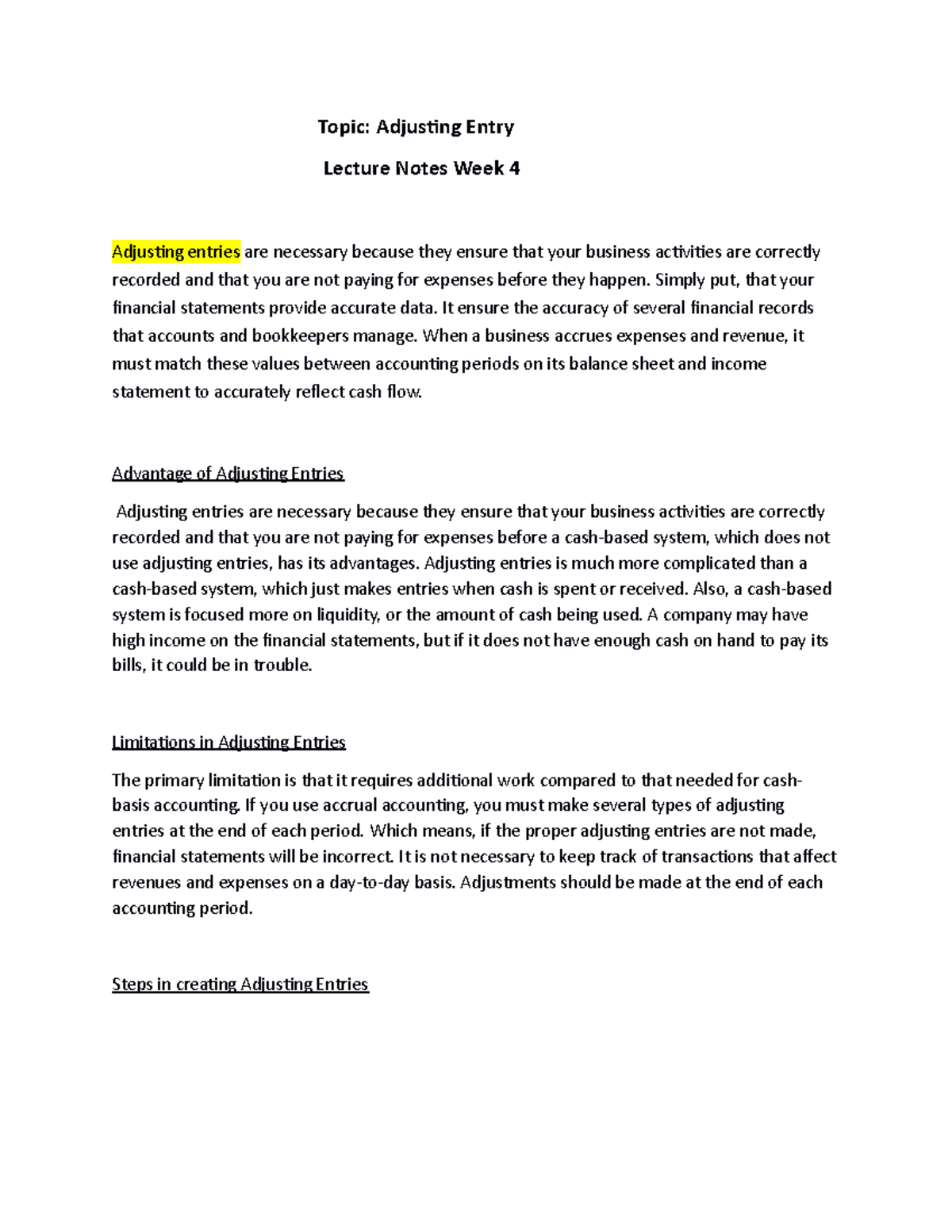 Adjusting Entry in Accounting - Topic: Adjusting Entry Lecture Notes ...