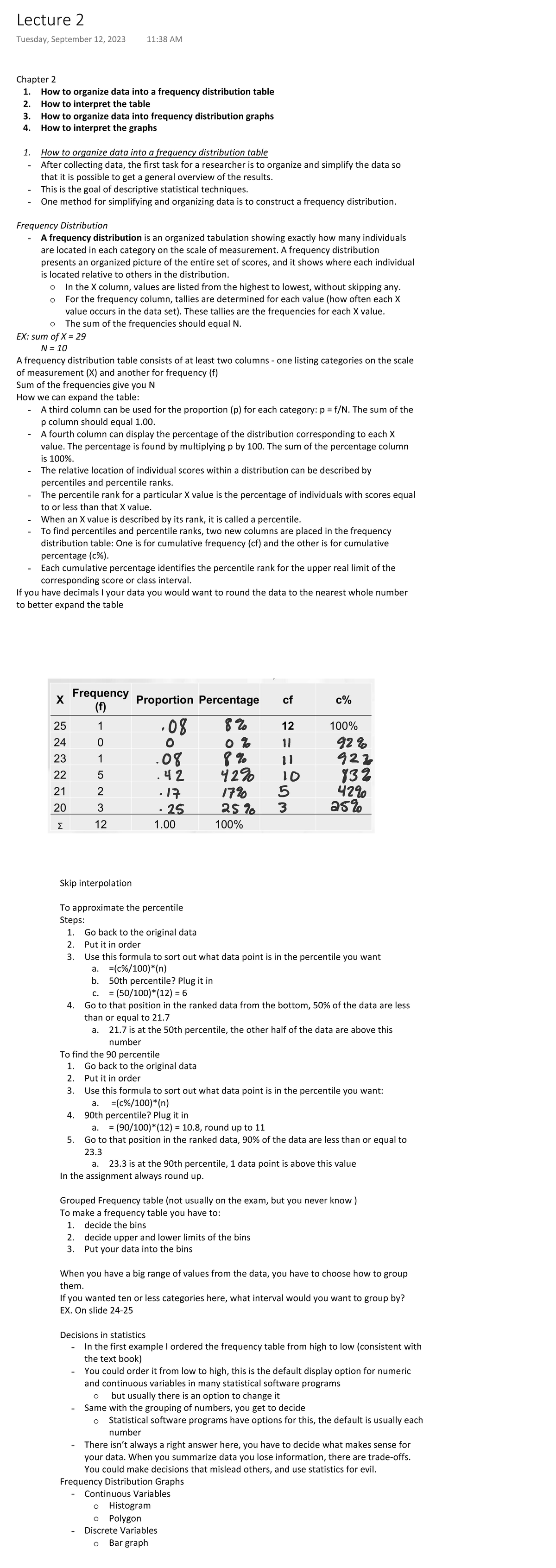 Lecture 2 - Notes - Chapter 2 How to organize data into a frequency ...