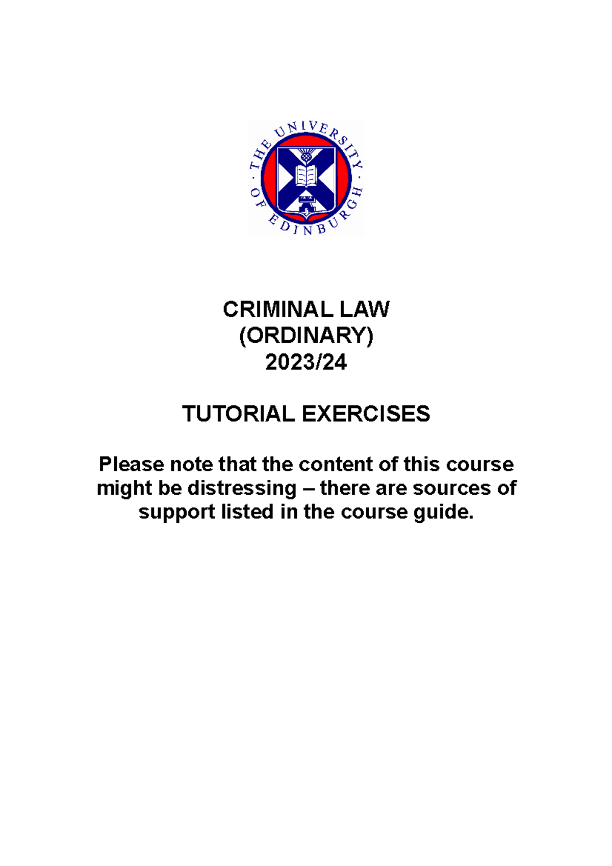Criminal Law Ord Tutorial Exercises 2023-24 final - CRIMINAL LAW ...