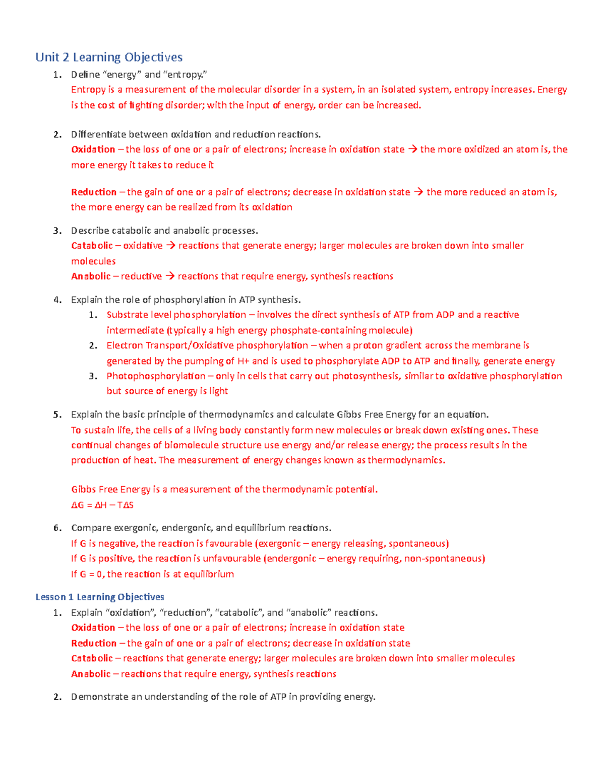 Unit 2 - unit 2 guide - Unit 2 Learning Objectives Define “energy” and ...