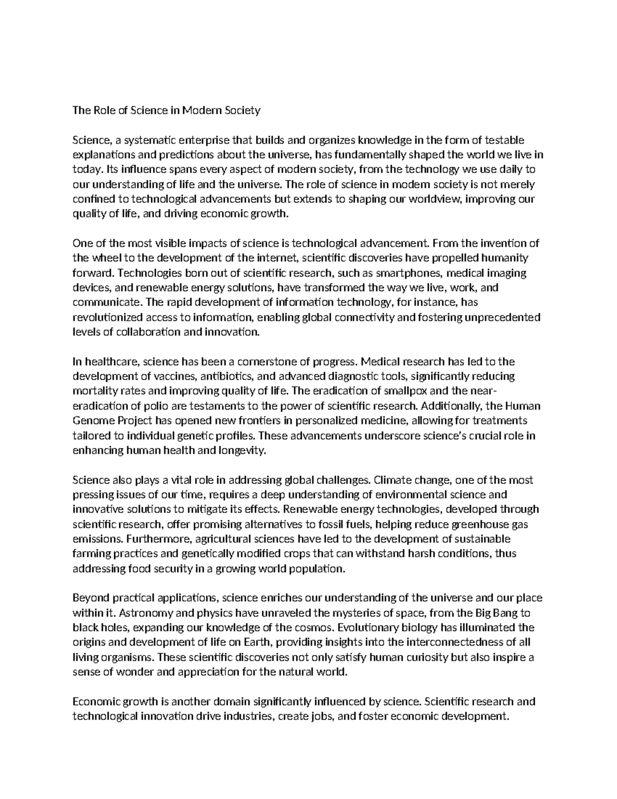 The Role of Science in Modern Society - The Role of Science in Modern ...