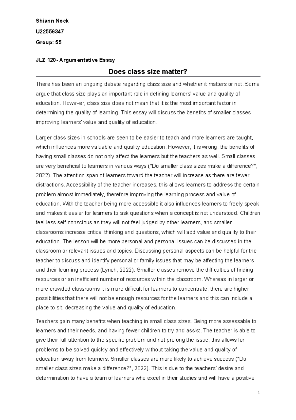 Argumentative essay JLZ 120 - U Group: 55 JLZ 120- Argumentative Essay ...