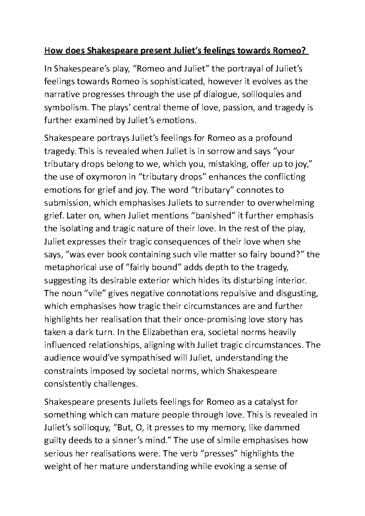 How does Shakespeare present Juliet's feelings for Romeo - How does ...