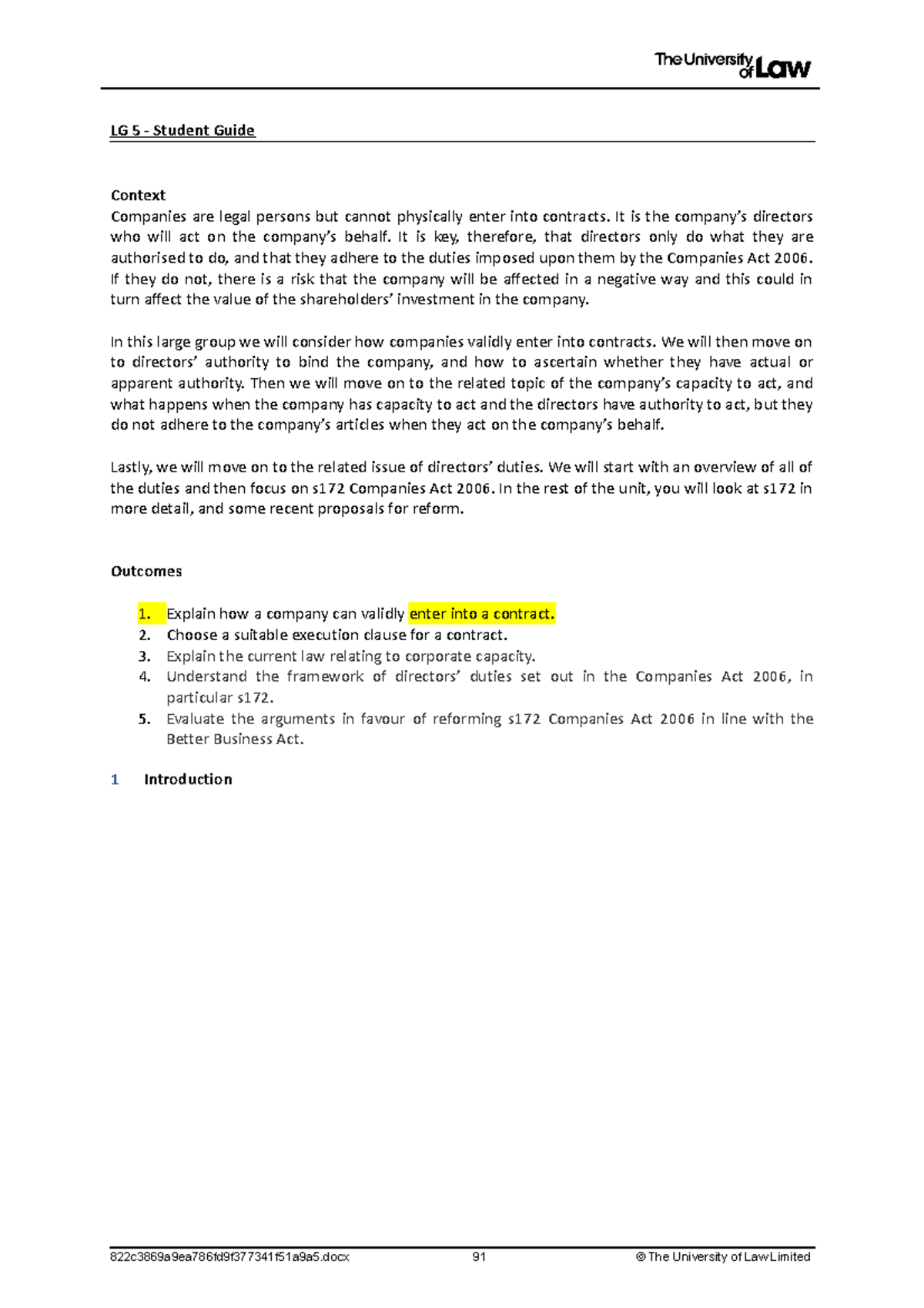 LG 5 - Student Guide - Unit 5a/5b - Company law and environmental law ...