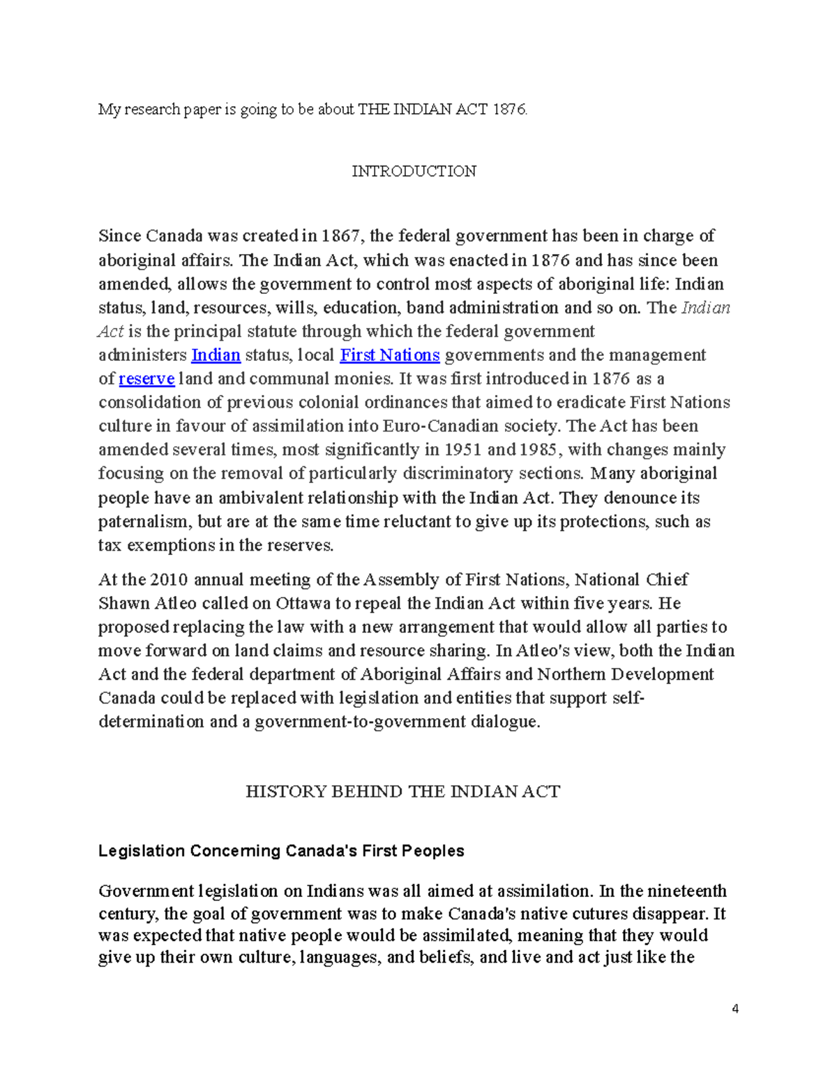 Research paper HR - Indian Act Essay and its effect on human rights ...