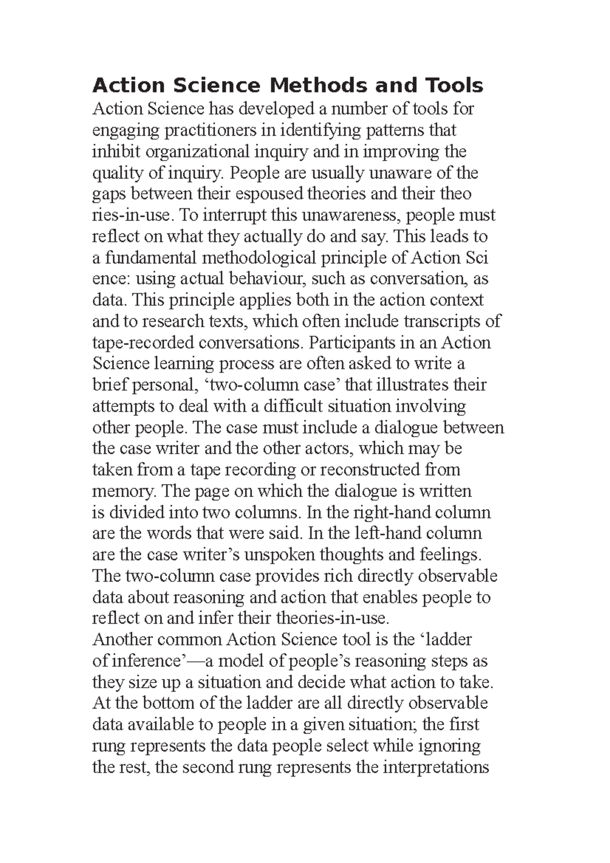 Action Science Methods and Tools - People are usually unaware of the ...