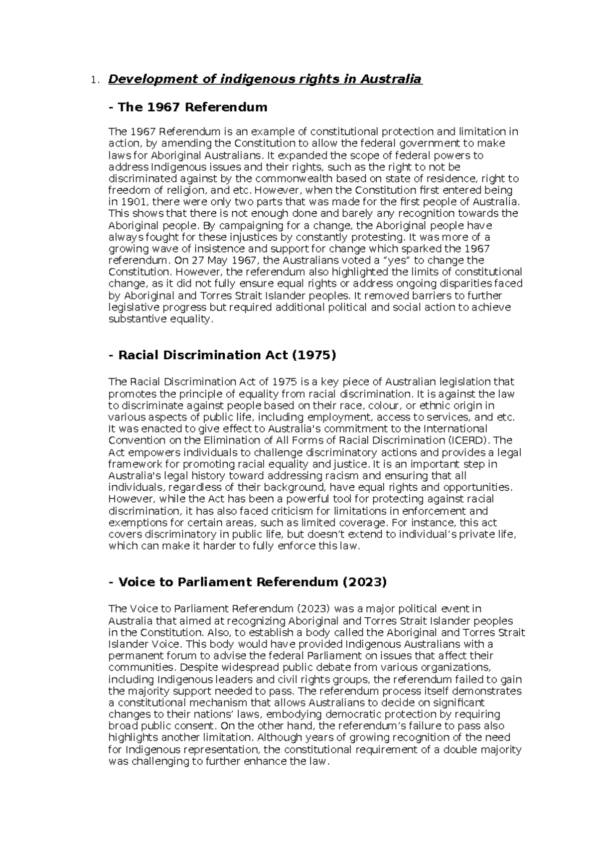 Report for legal - 1. Development of indigenous rights in Australia ...