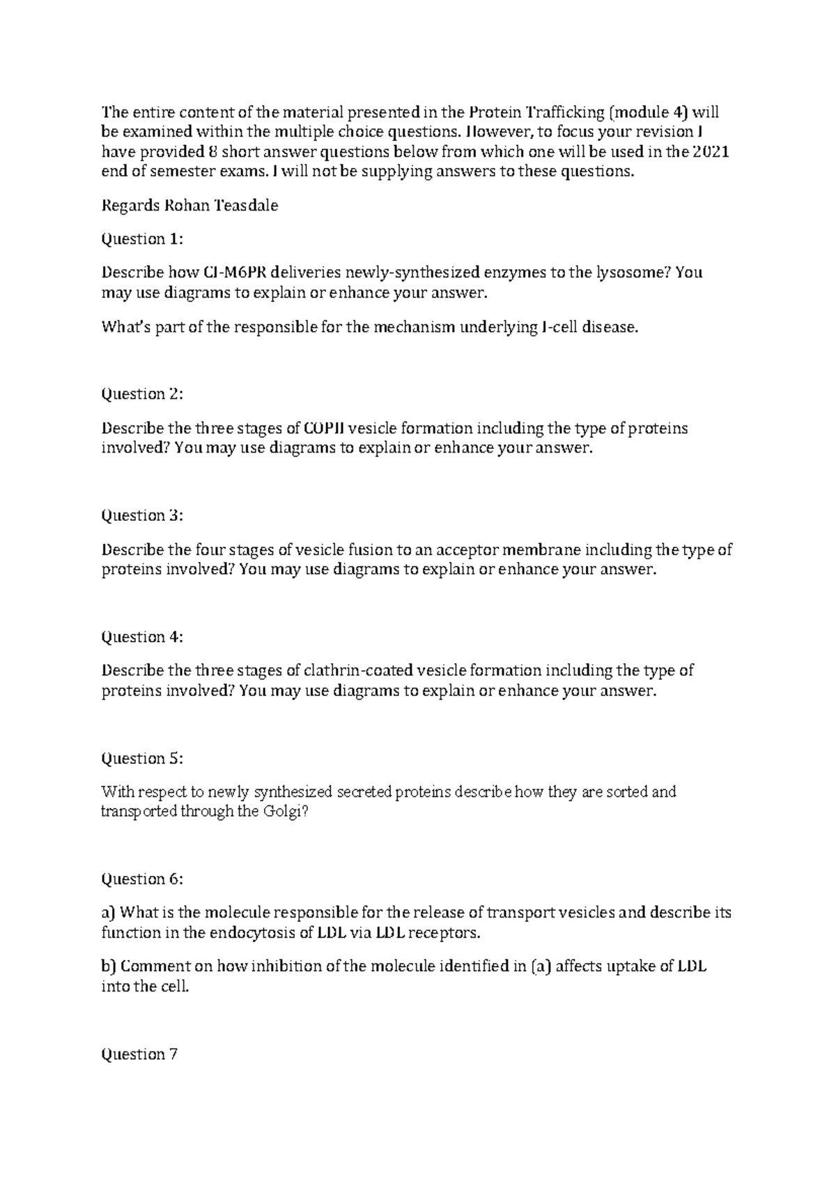 2021 Short Answer Question for Module 4 - BIOL2200 - UQ - Studocu