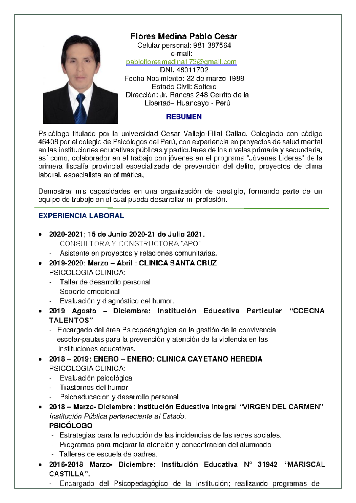 CV Pablo - Formato de Cv - Flores Medina Pablo Cesar Celular personal ...