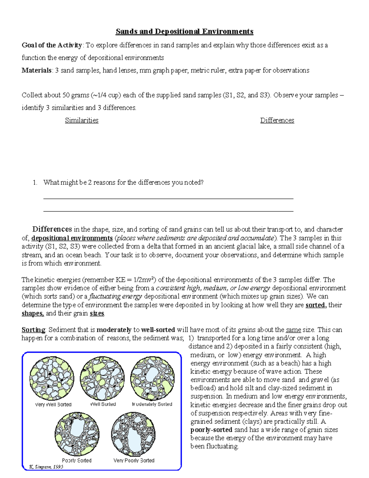Sand analysis lab - Lab - Sands and Depositional Environments Goal of ...