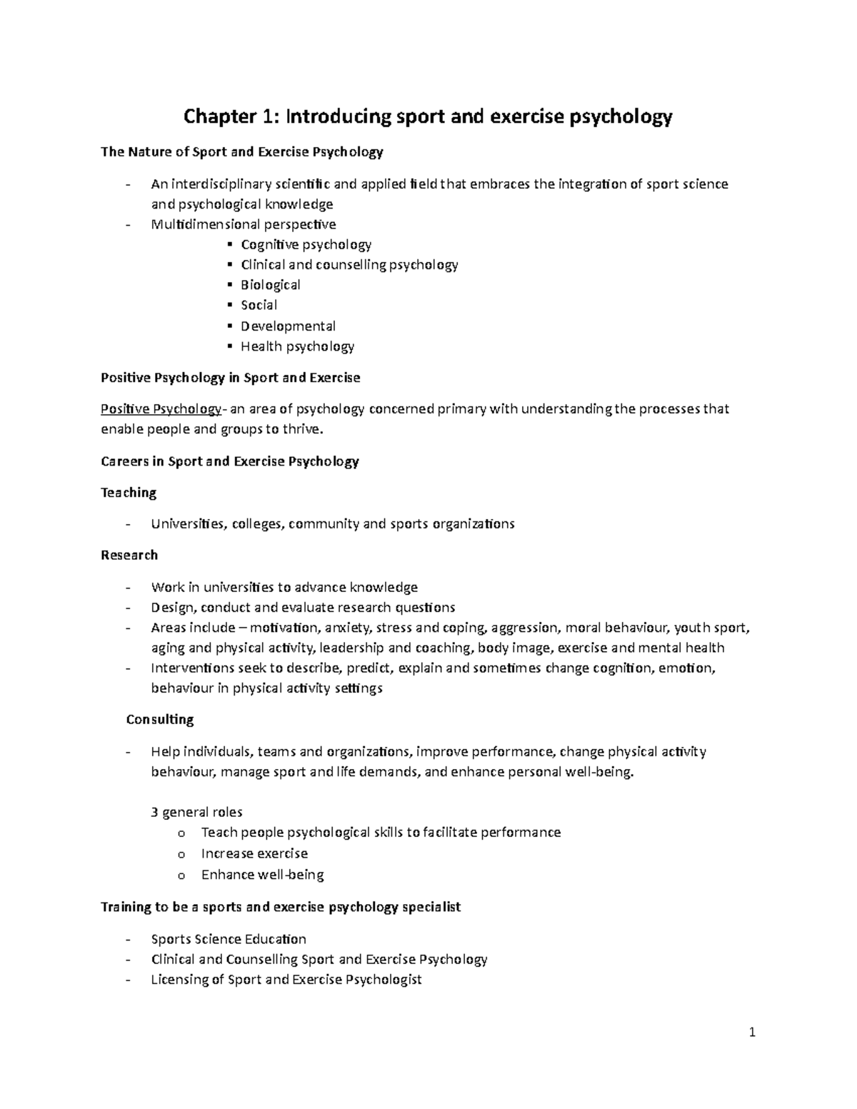 Chapter 1+3 - textbook notes - Chapter 1: Introducing sport and ...