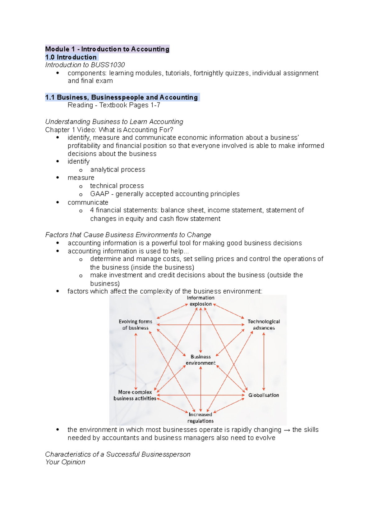BUSS1030 - Module 1 - Introduction to Accounting 1 Introduction ...