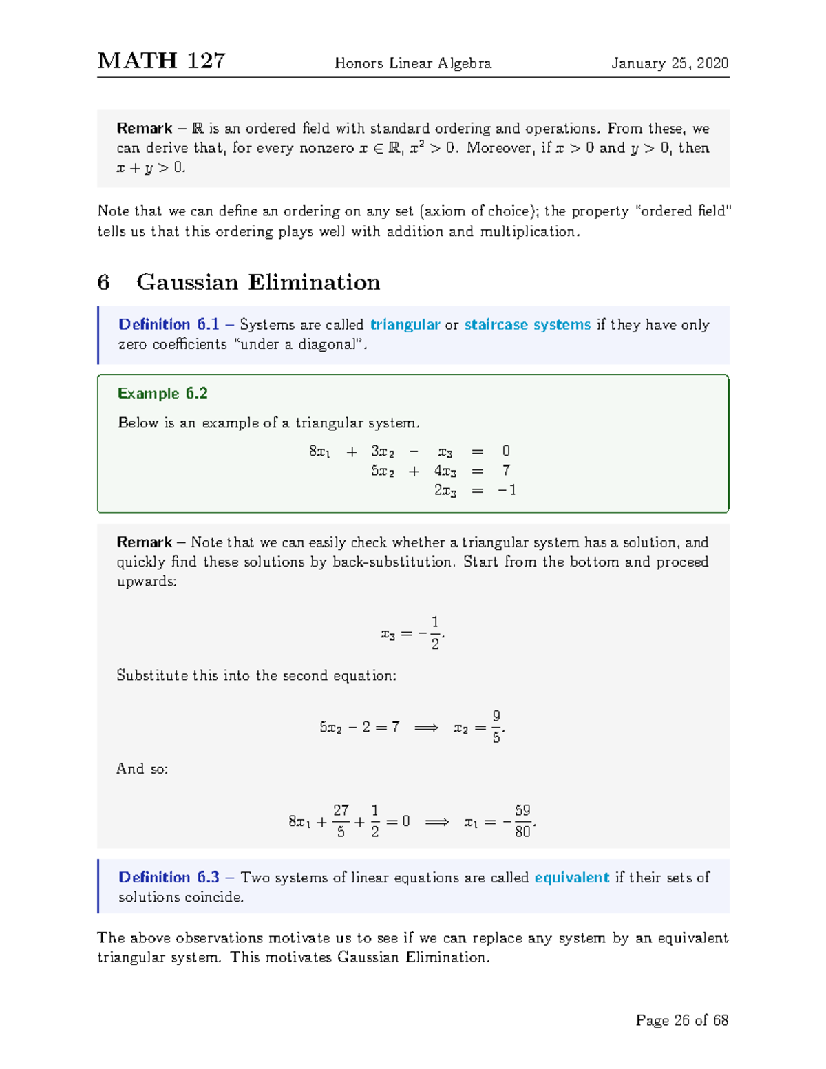 MATH 235-26 - Lecture notes 26 - MATH 127 Honors Linear Algebra January ...