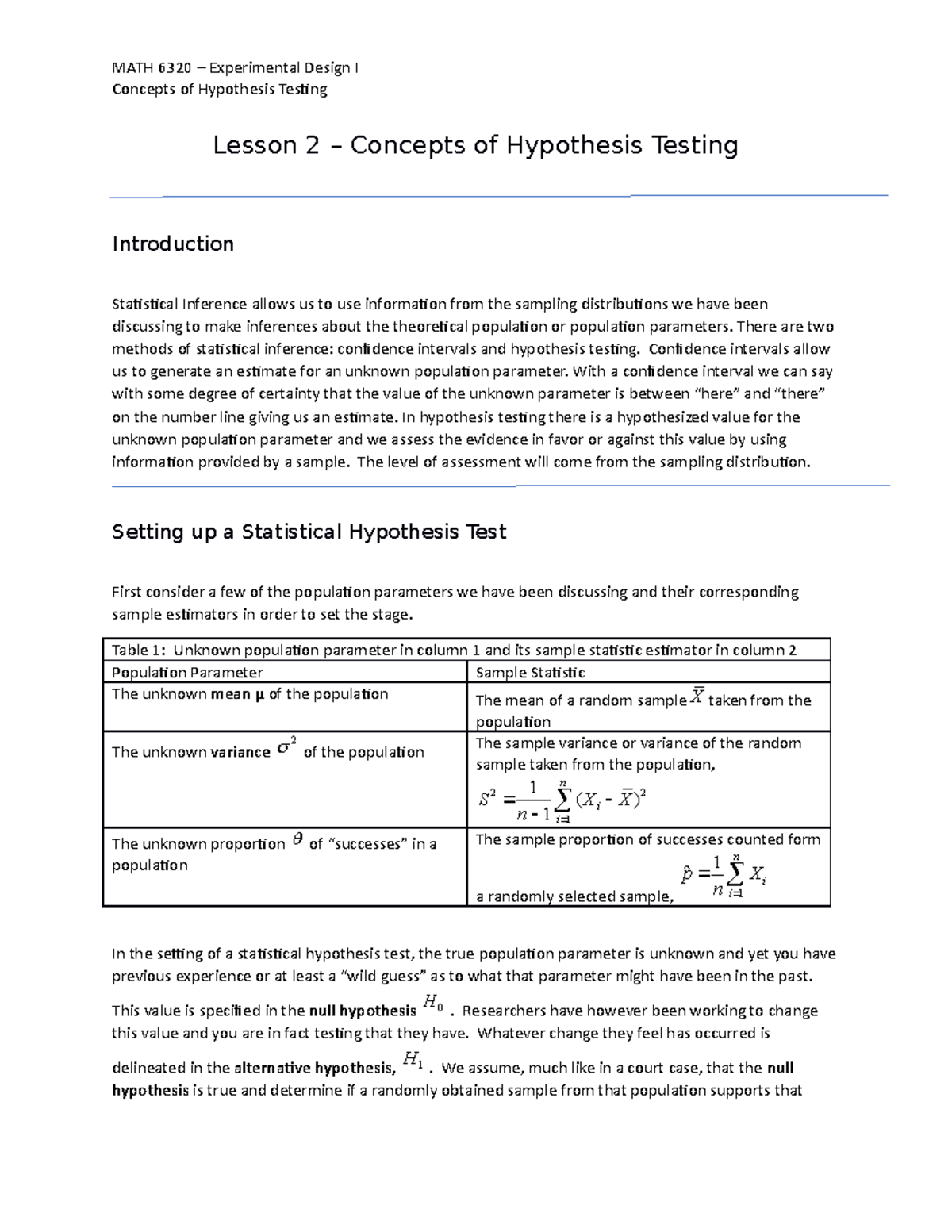 Hypothesis Testing Concept Development Significance Level and Power of ...