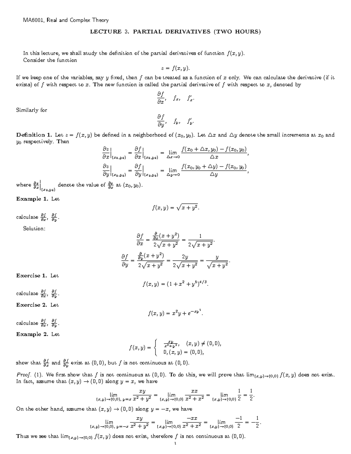 Lecture notes 3 - Real and Complex Function Theory - MA6001, Real and ...
