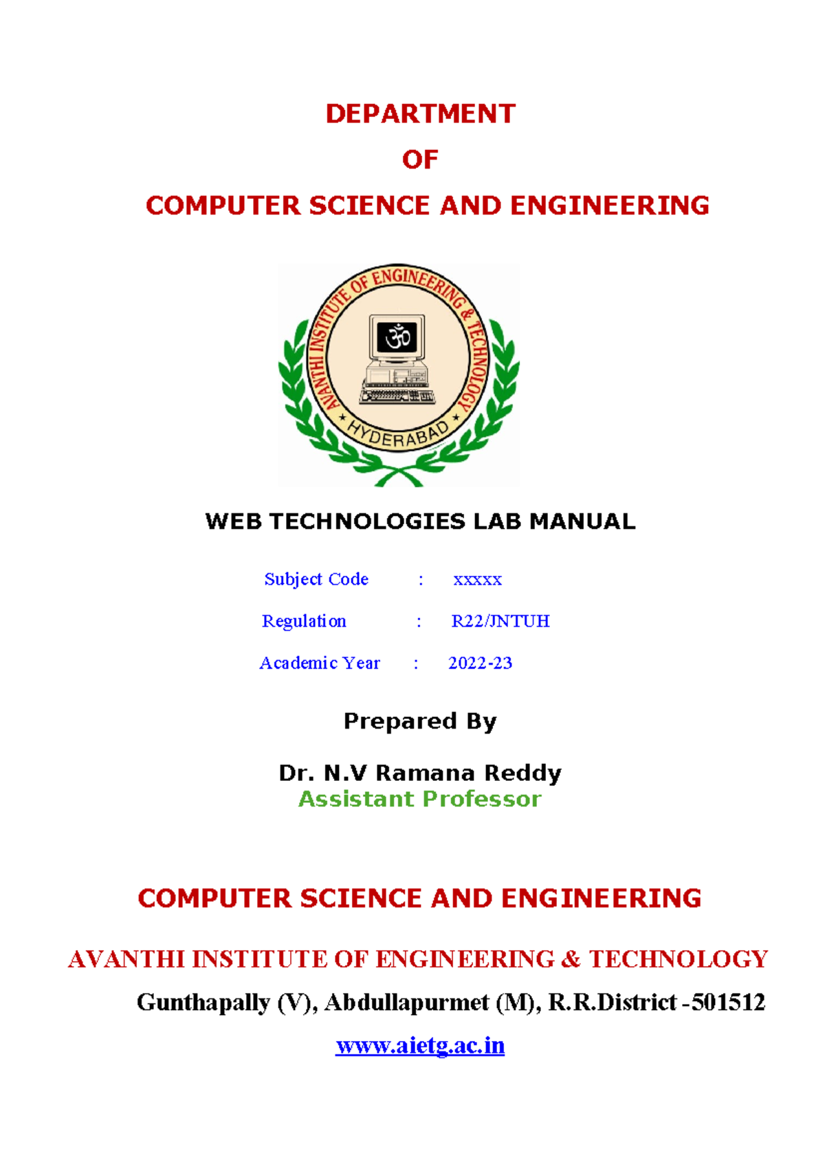 Good Cover Page - Computer Science & Engineering - DEPARTMENT OF ...
