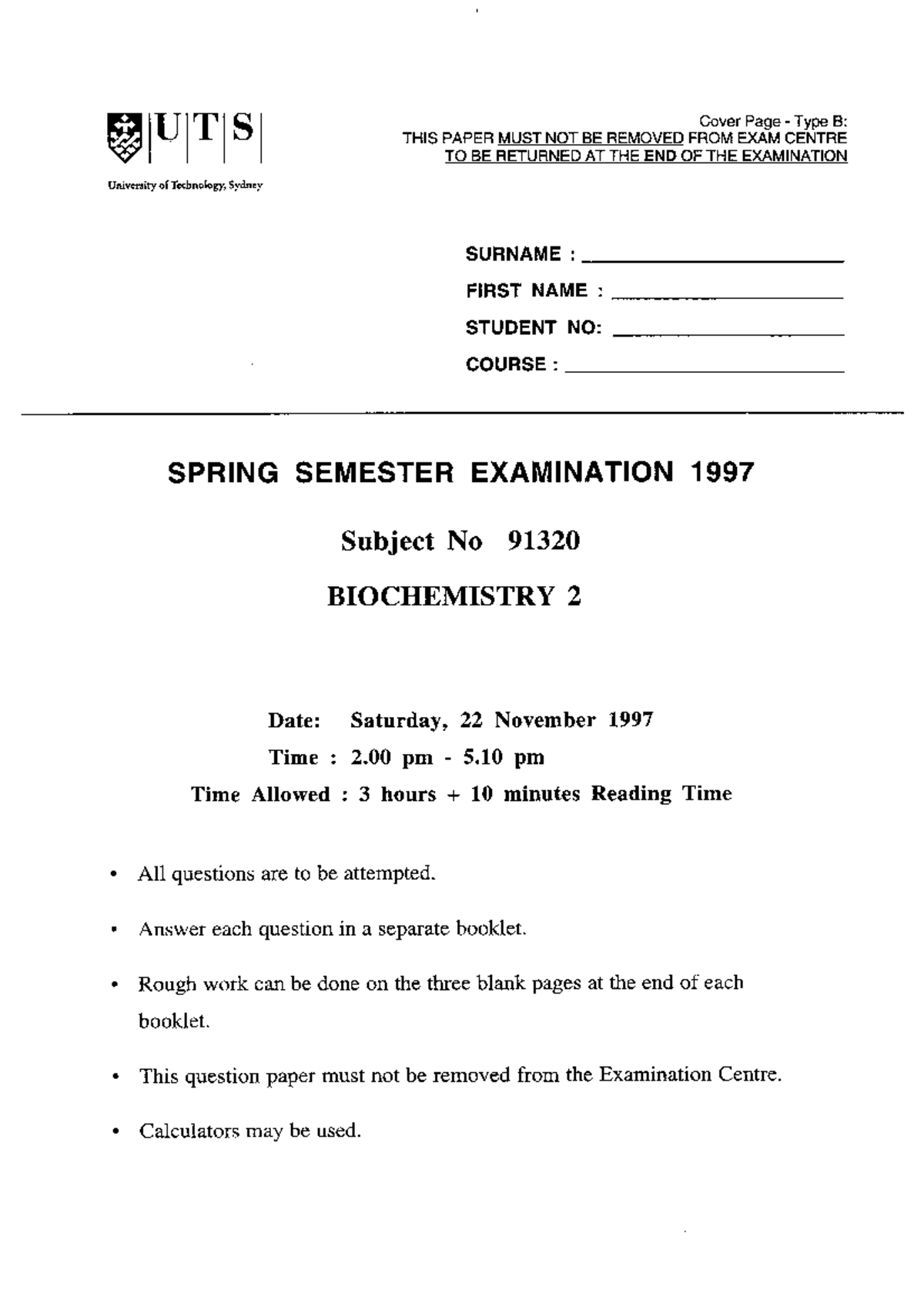 Exam 2008, questions - Cover Page Type B: THIS PAPER MUST NOT BE ...