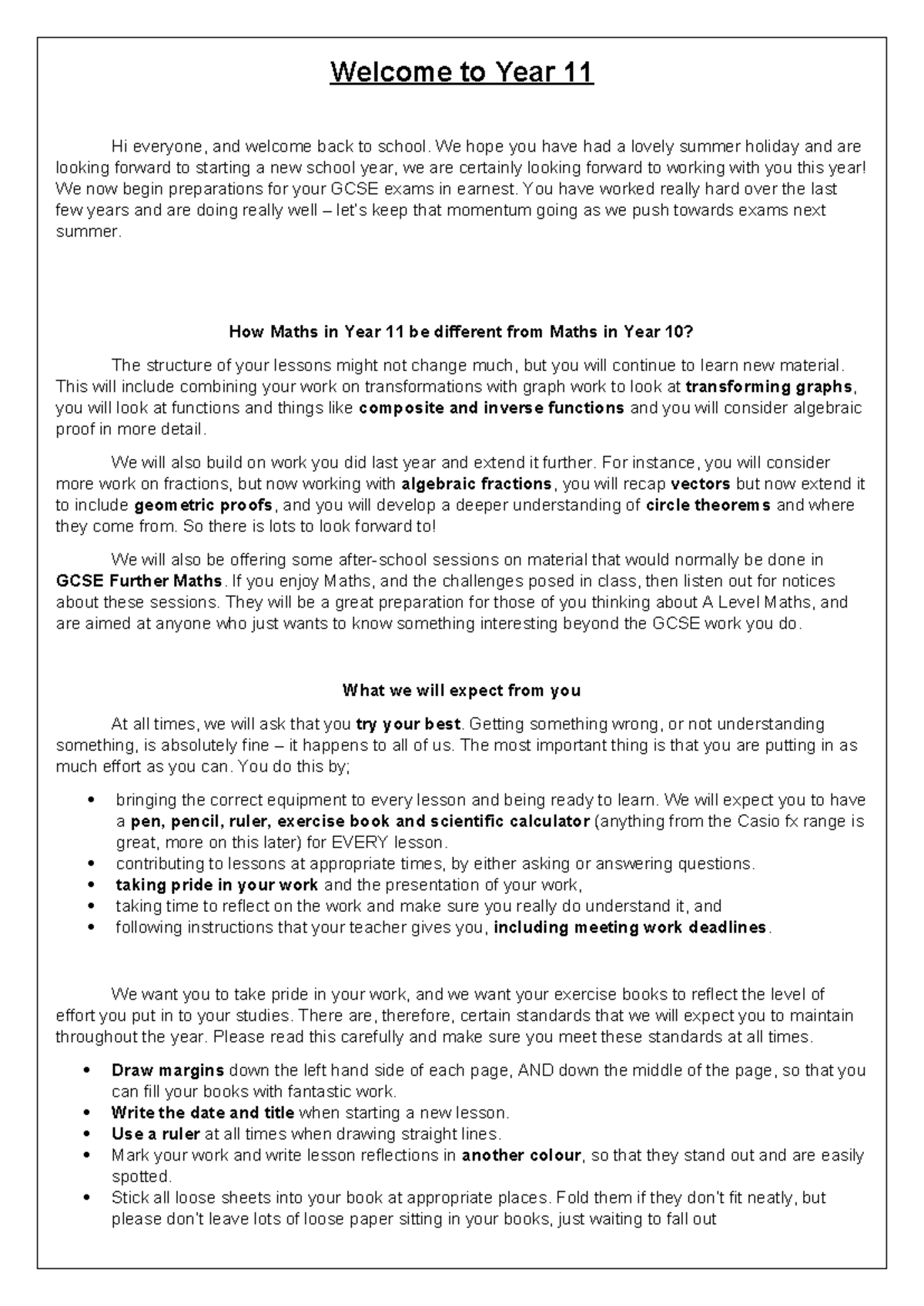 Welcome to Year 11 Maths at KEFW - Welcome to Year 11 Hi everyone, and ...