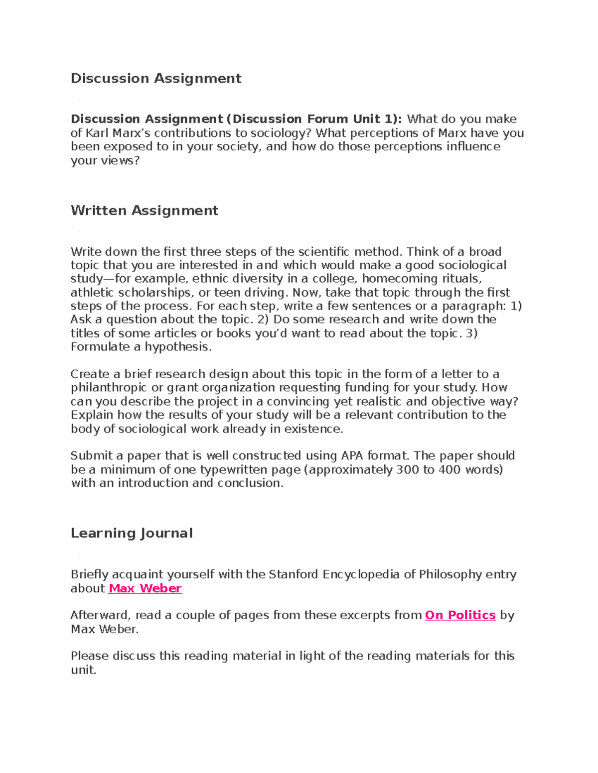 WEEK 1 - Lecture notes 1 - Discussion Assignment Discussion Assignment ...