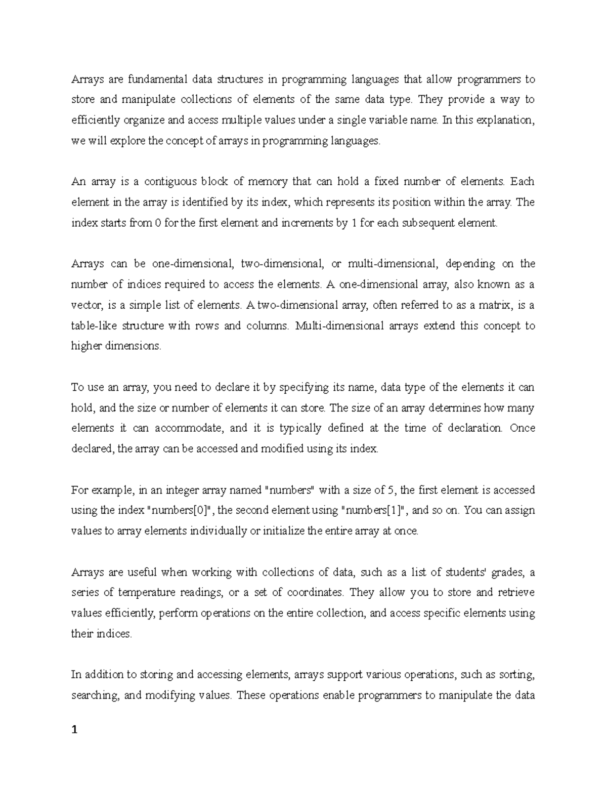 Computer Arrays Programming Note Class - Arrays are fundamental data ...