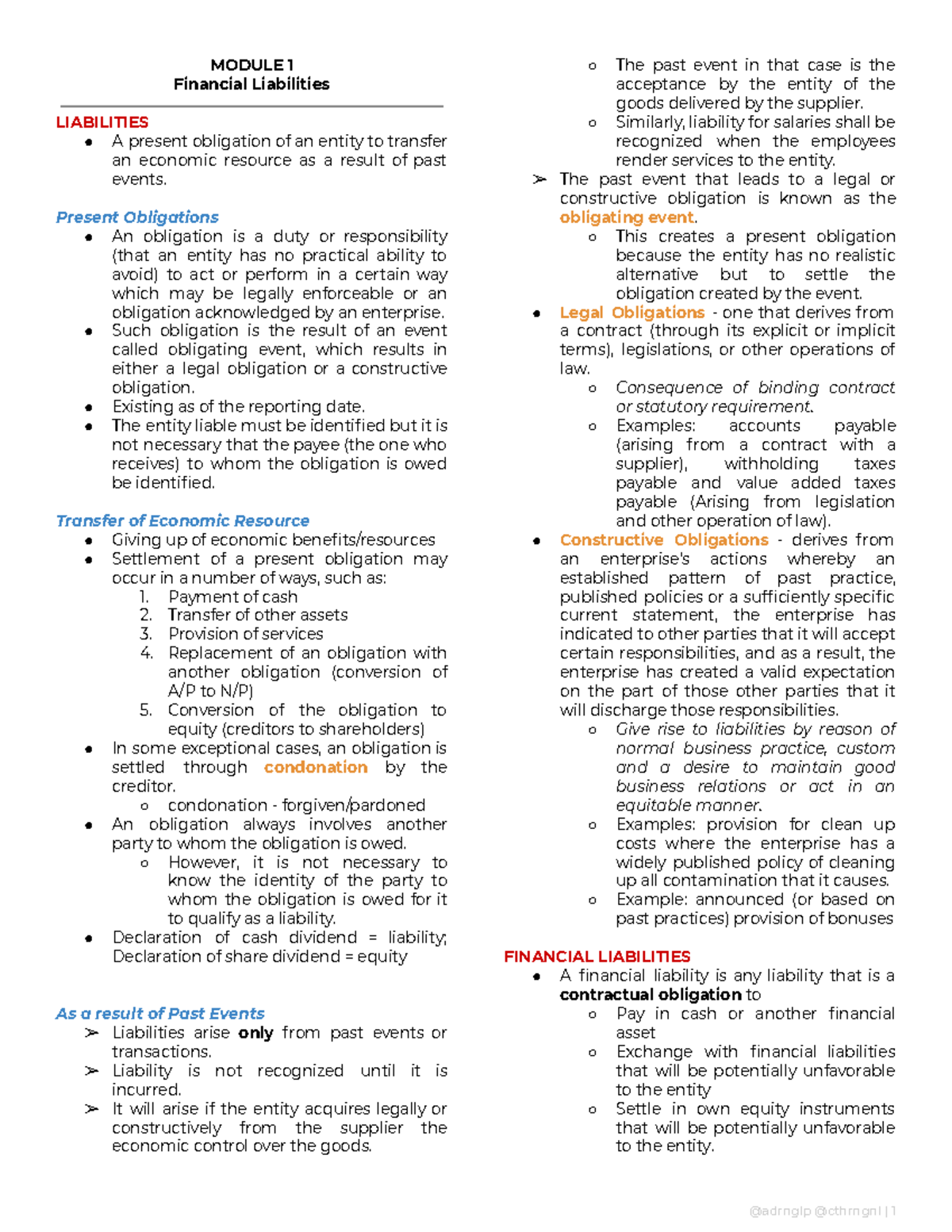 1010 1 Financial Liabilities Module 1 Financial Liabilities