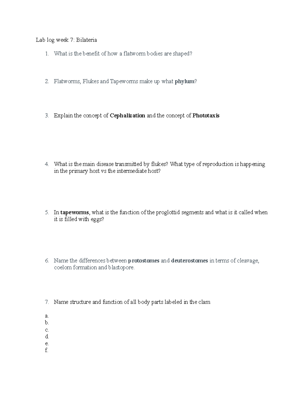 Lab Log Week 7 1 Lecture Notes Lab Log Week 7 Bilateria 1 What Is The Benefit Of How A
