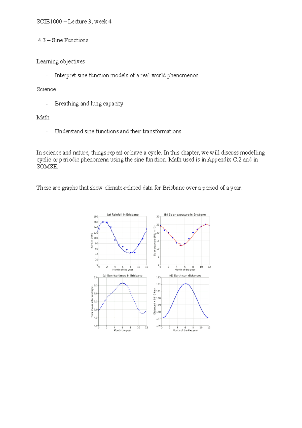 4.3 Sine Functions - 4 – Sine Functions Learning objectives Interpret ...