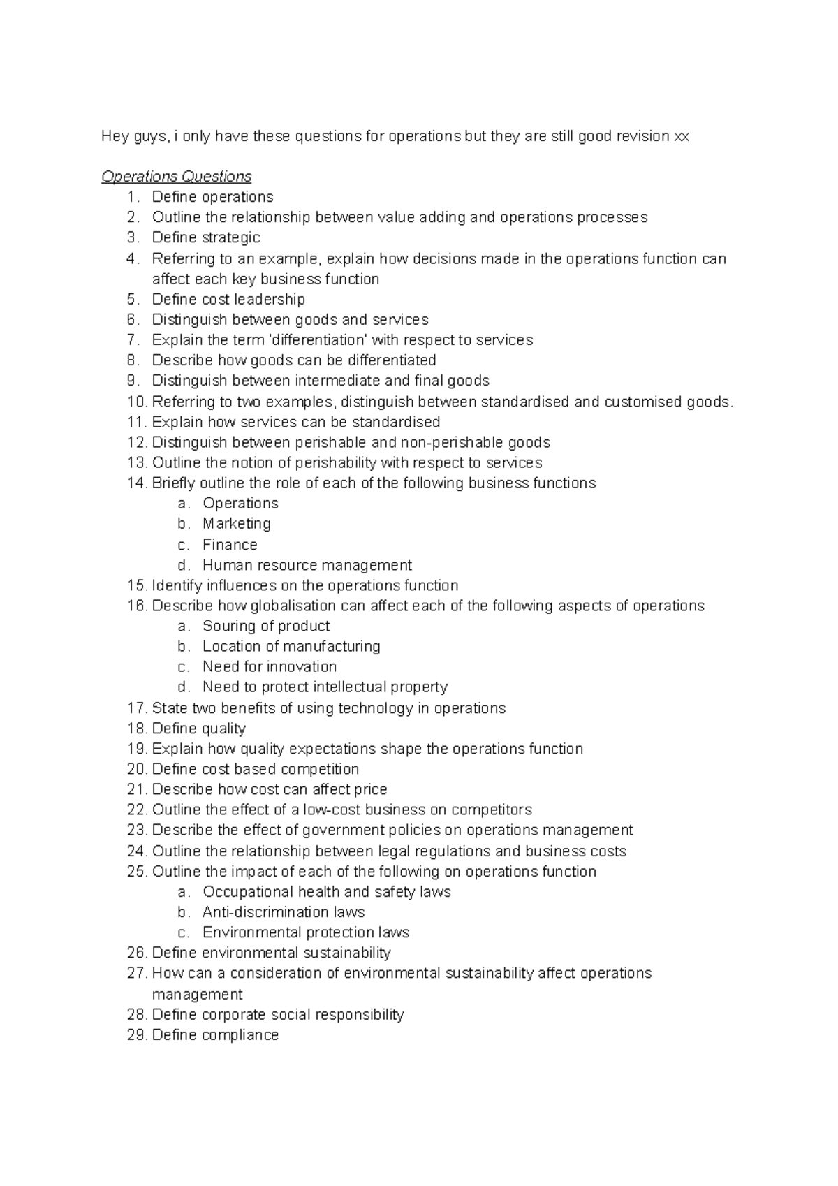 Operations Q s - HSC Business Studies - Hey guys, i only have these ...