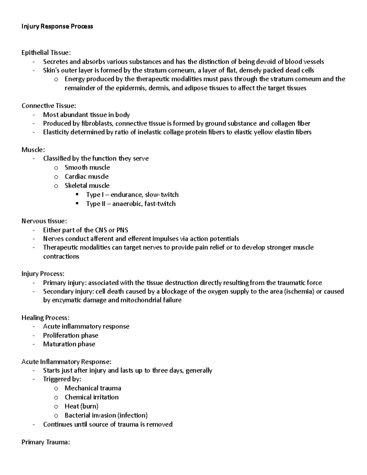 Injury Response Process - ATTR 511 - EWU - Studocu