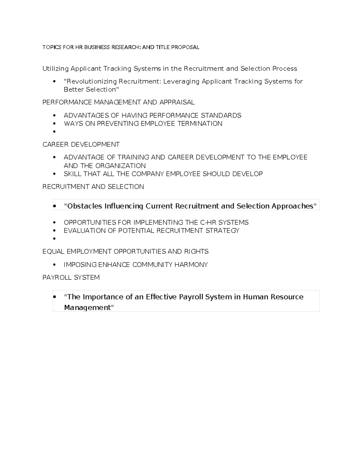 Topics FOR HR Business Research - TOPICS FOR HR BUSINESS RESEARCH: AND ...