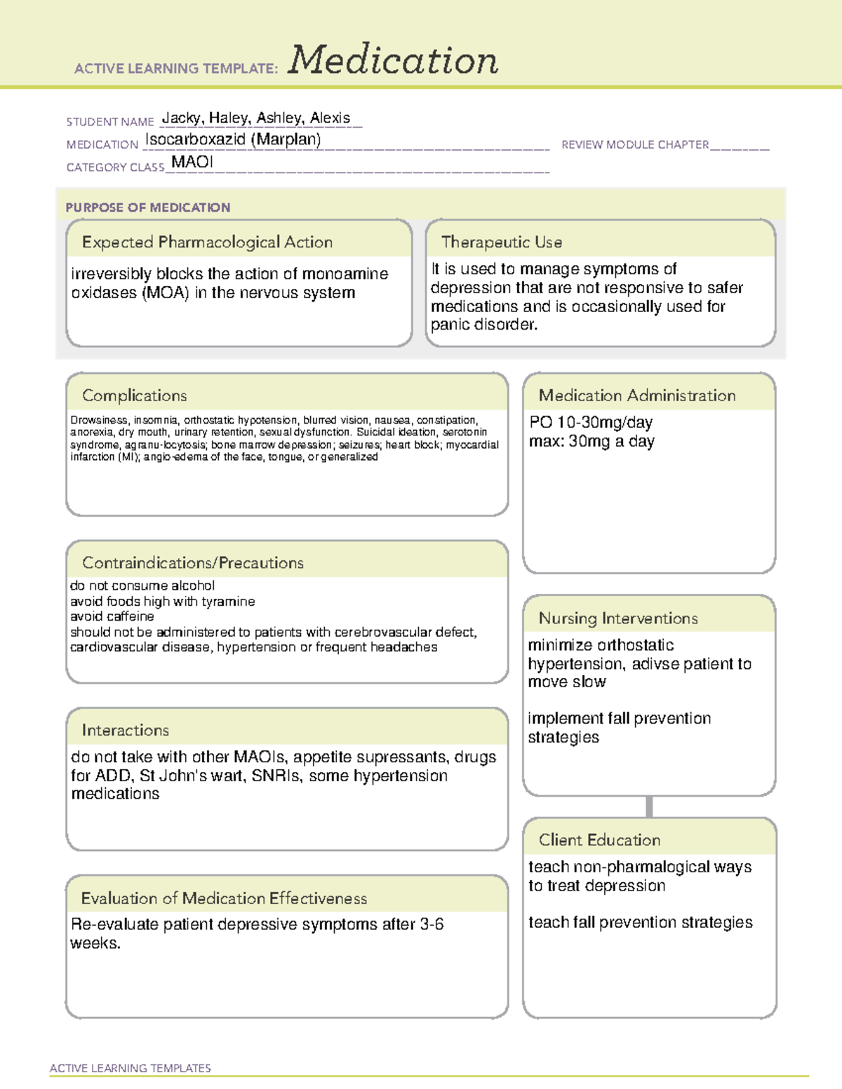 Isocarboxazid - ATI templates pharm - ACTIVE LEARNING TEMPLATES ...