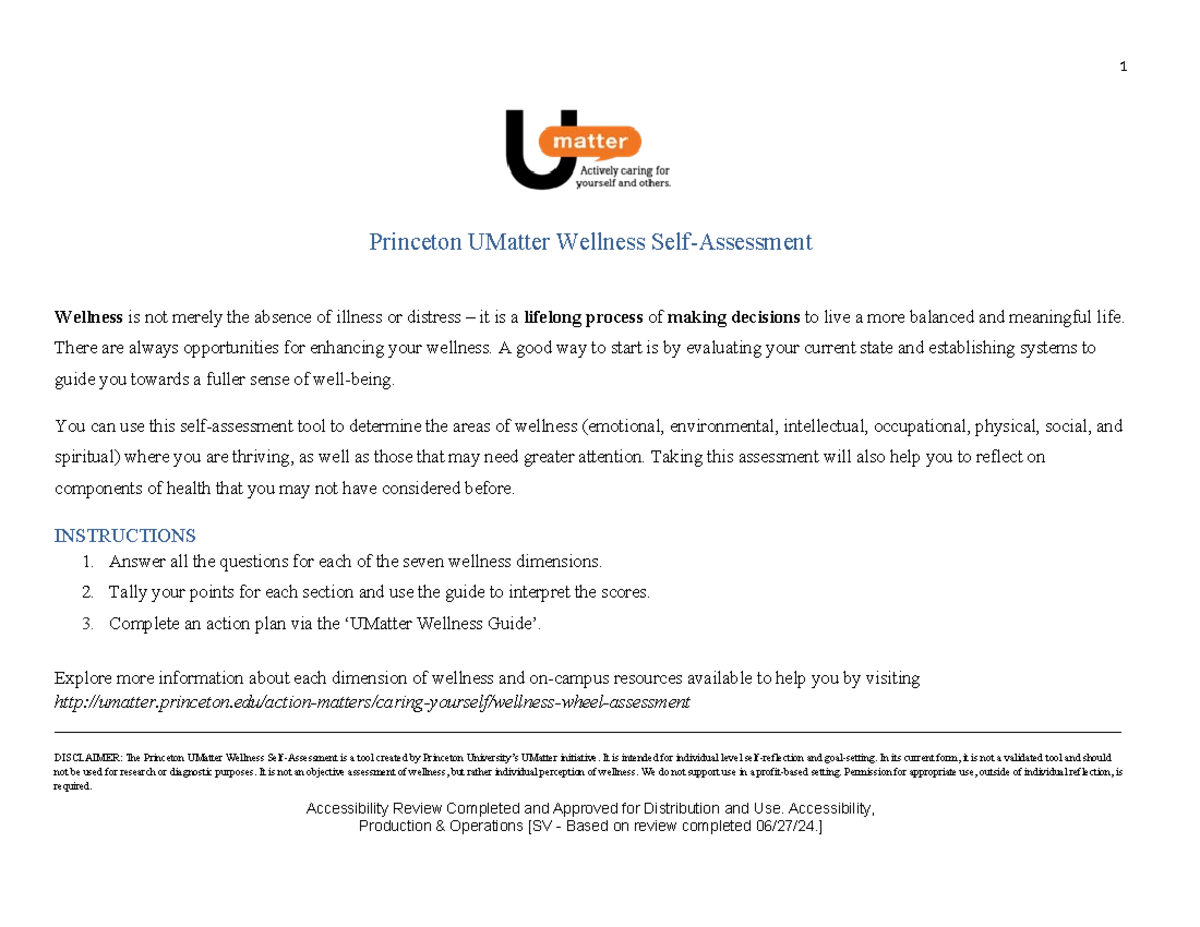 Princeton UMatter Wellness Self-Assessment - There are always ...