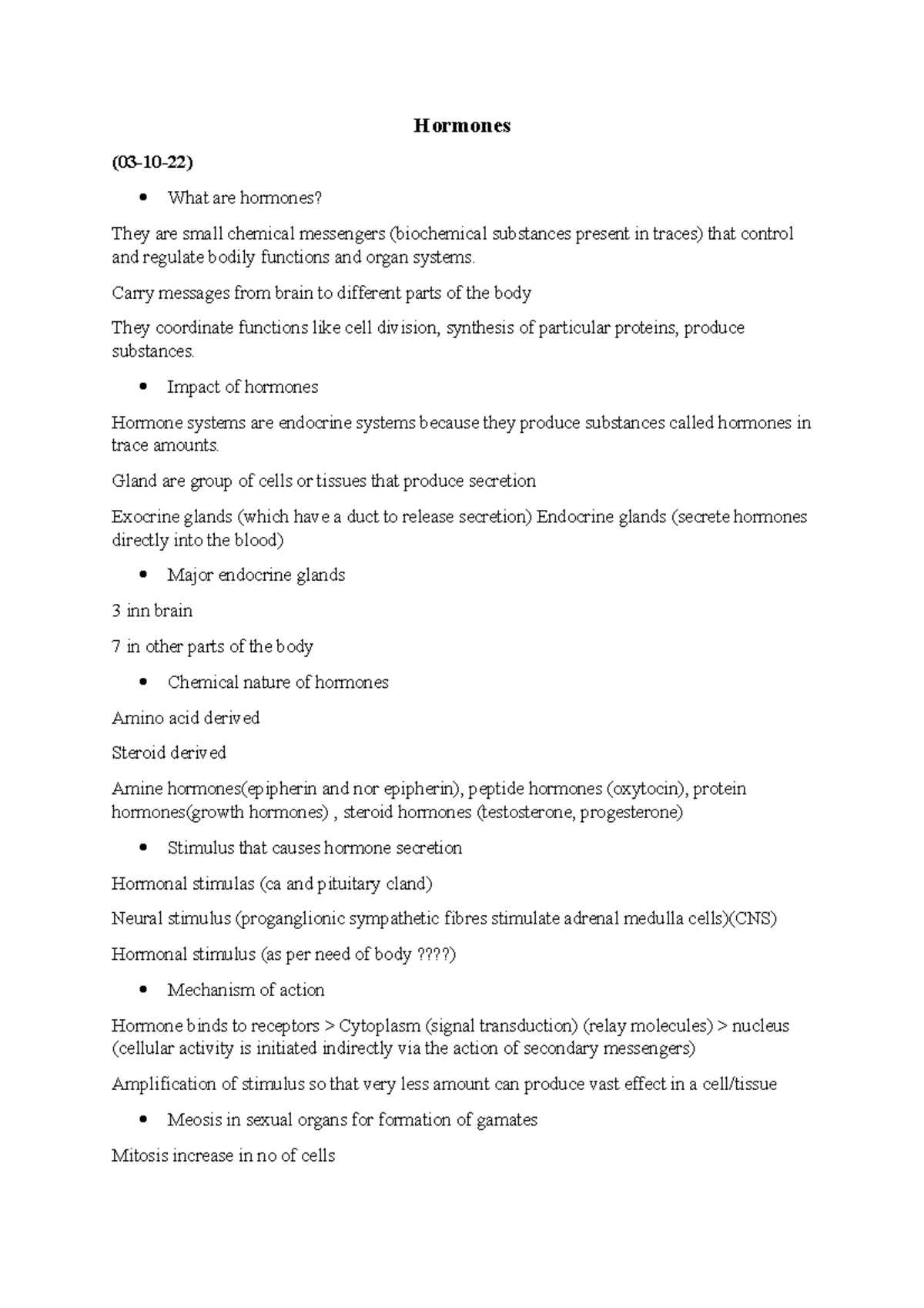 Unit 3 elementary endocrine system CN - Hormones (03-10-22) What are ...