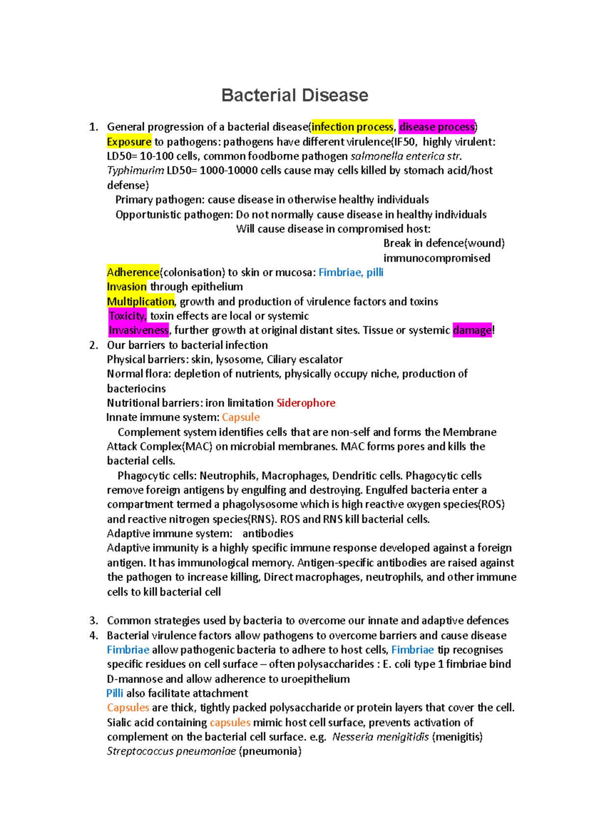 Content Summary - Study notes - ####### Bacterial Disease General ...