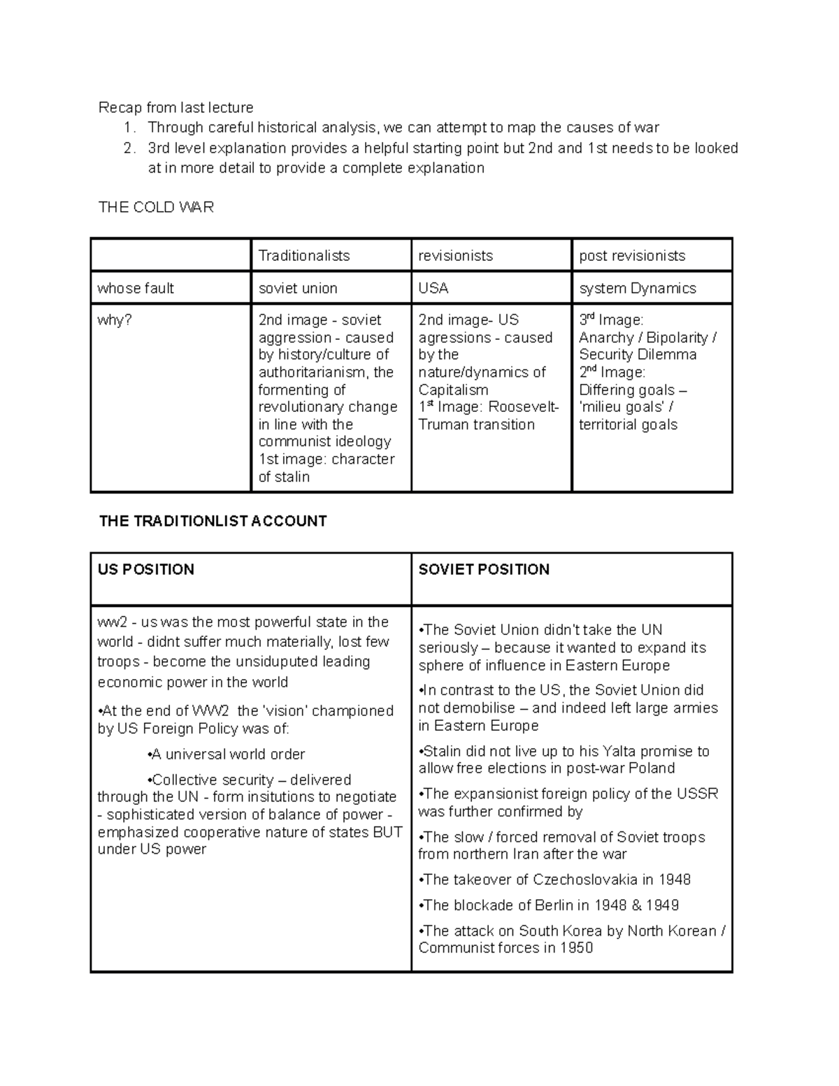 THE COLD WAR - Summary notes - Lecturer Dominic Kelly - Recap from last ...