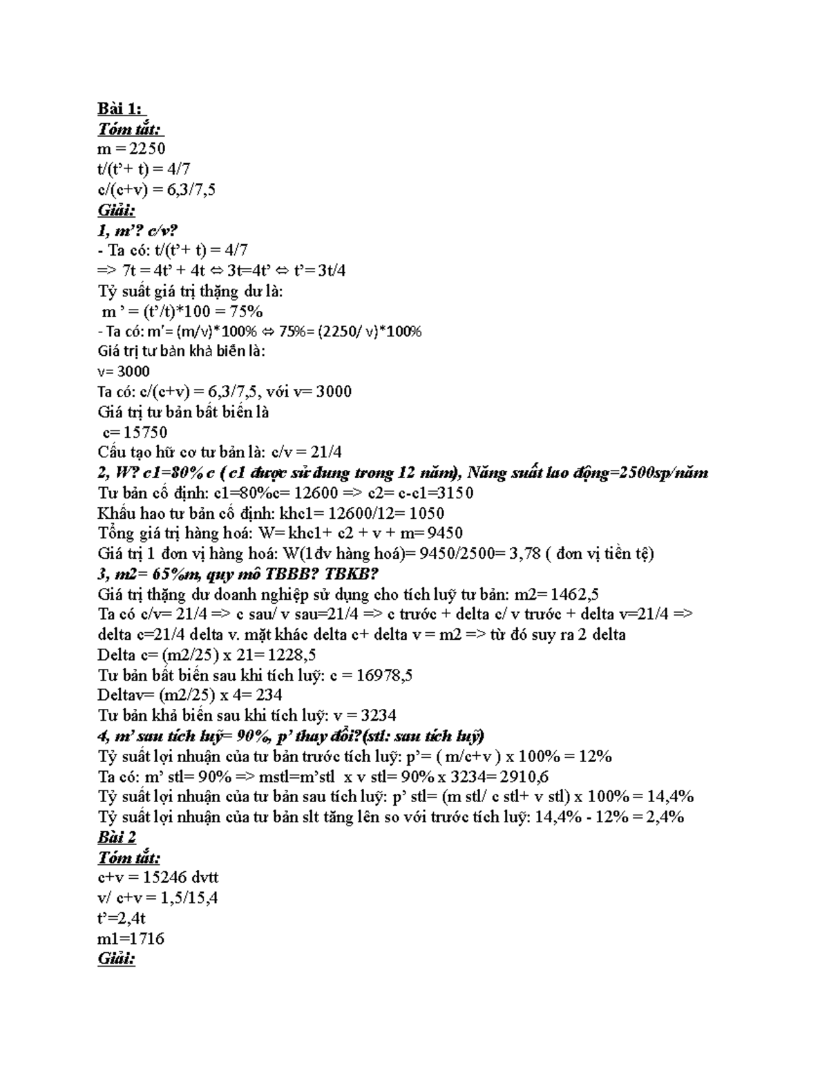 Bài-tâpj - adasdas - Bài 1: Tóm tắt: m = 2250 t/(t’+ t) = 4/ c/(c+v ...