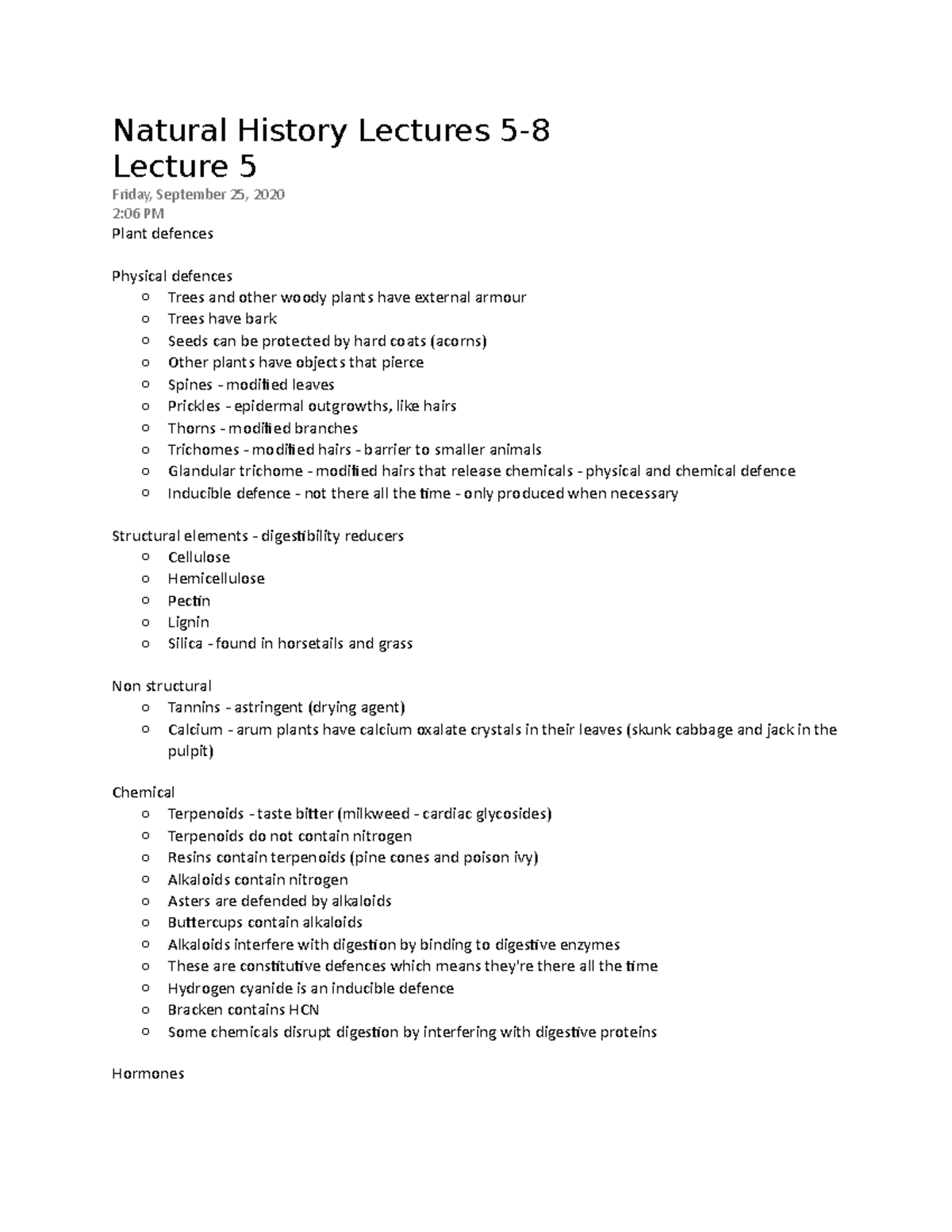 Natural History Lectures 5-8 - Natural History Lectures 5- Lecture 5 ...
