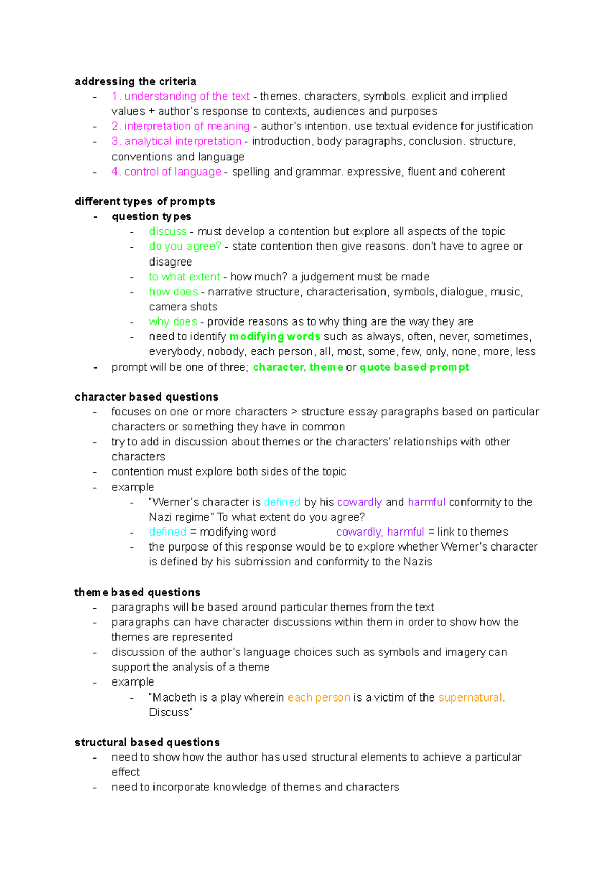 Analytical Interpretations of a Text - English U3 - addressing the ...