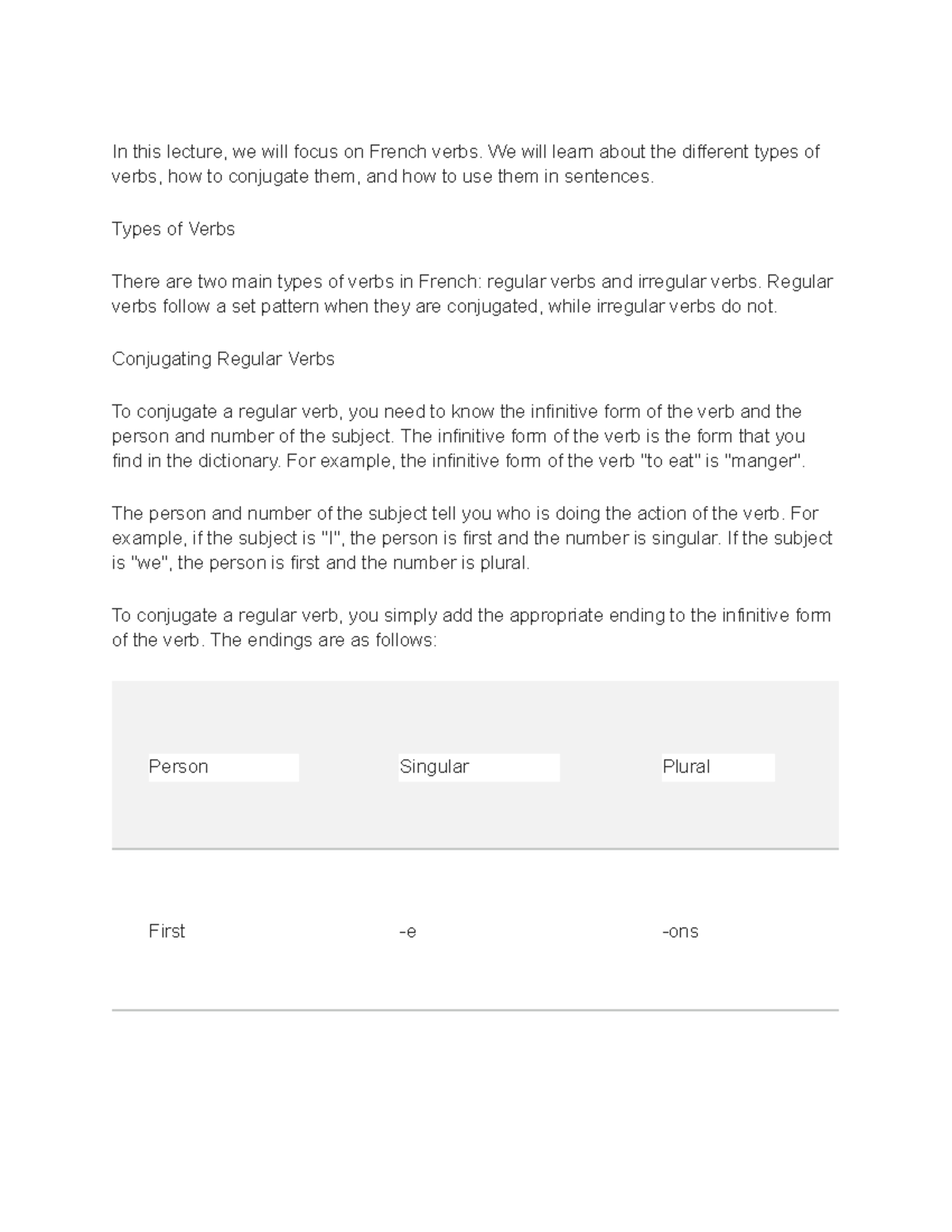 Lecture 3 French Verbs - In this lecture, we will focus on French verbs ...