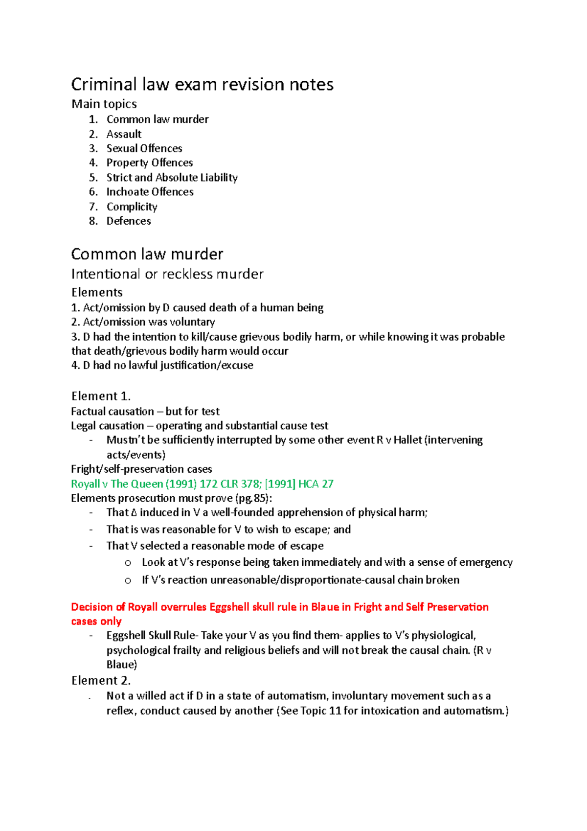 Criminal law exam revision notes - 2. 3. 4. 5. 6. 7. 8. Common law ...