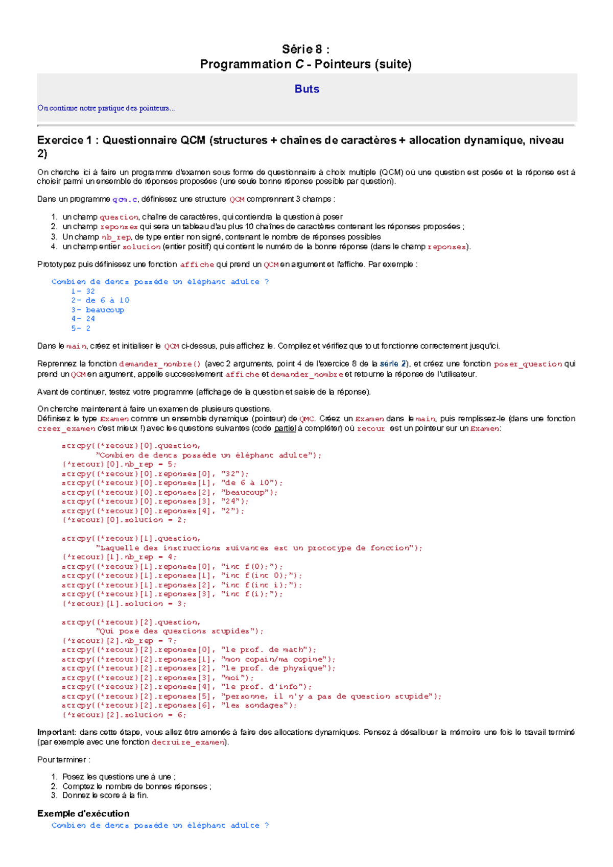 Serie 08 - Série 8 : Programmation C - Pointeurs (suite) Buts On ...