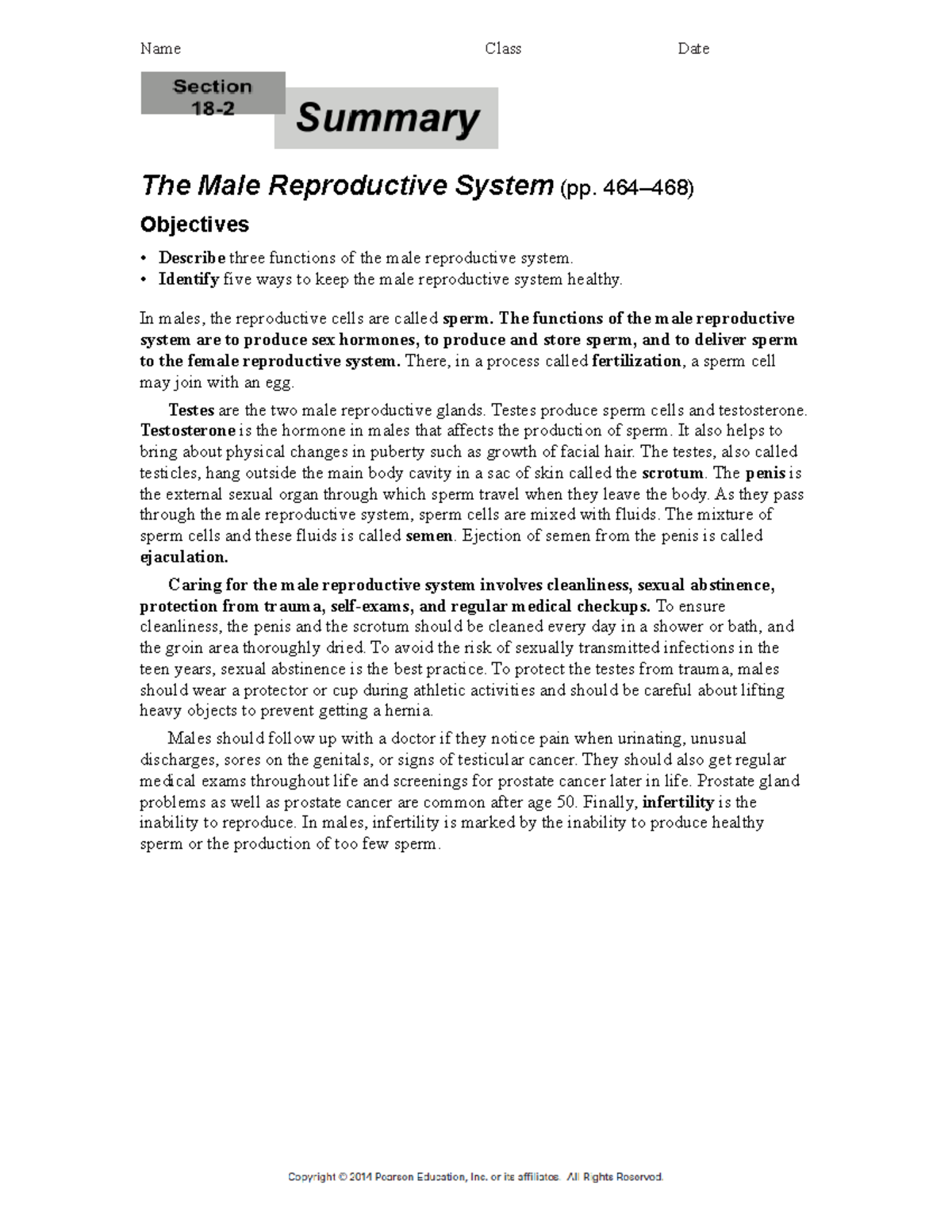 18-2 NTG Male note taking guide - Name Class Date The Male Reproductive ...