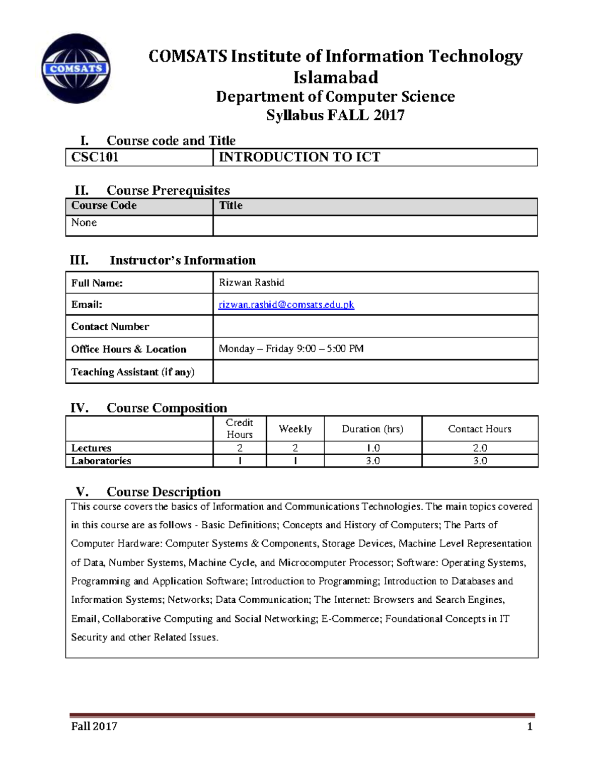CSC101 Introduction to computing - I. Course code and Title CSC101 INTRODUCTION TO ICT II ...