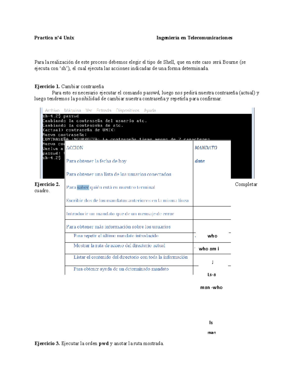 Practica nº4 Unix - Se muestra el uso correcto de los comandos de Unix ...